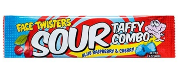Face Twisters Sour Taffy Combo Blue Raspberry & Cherry 40g